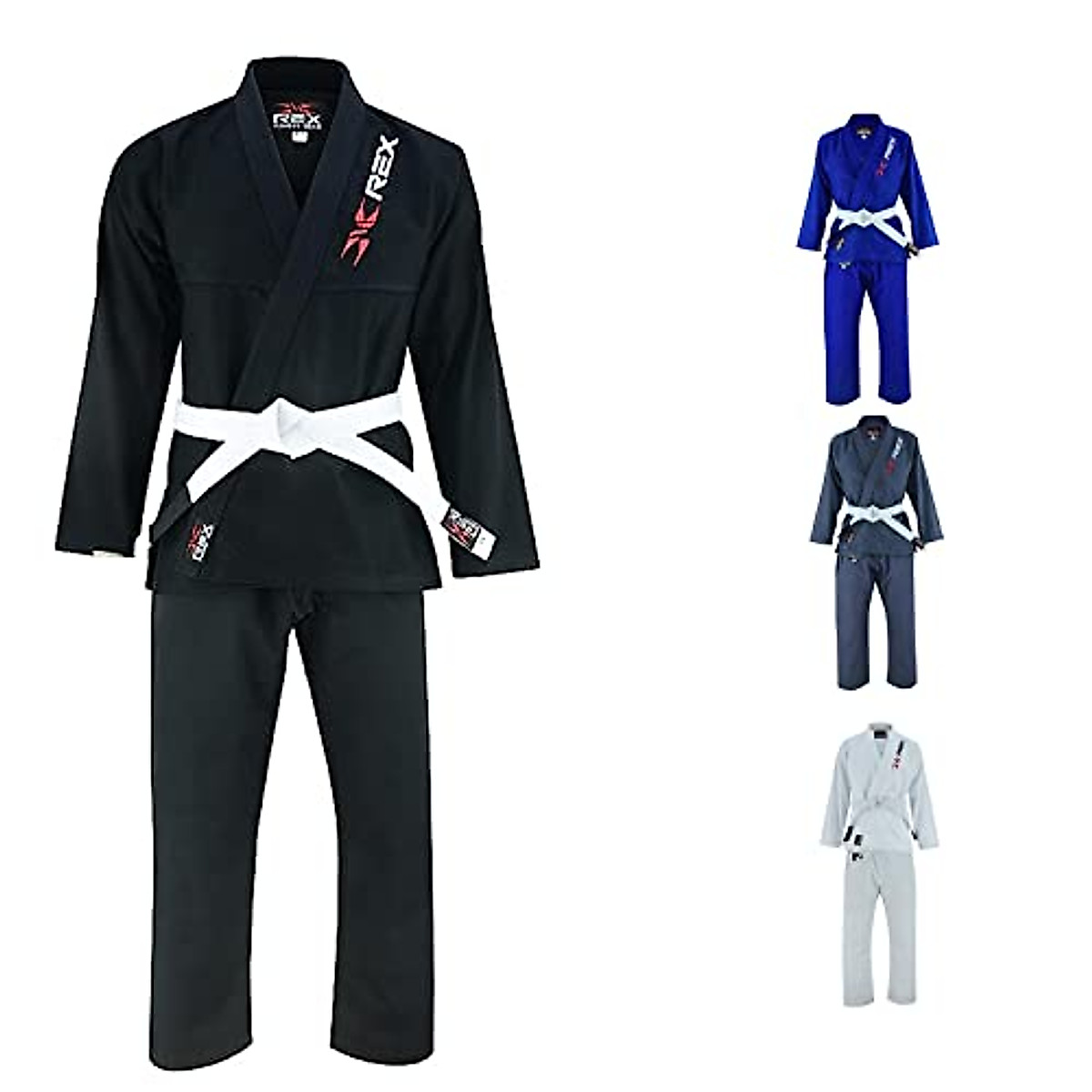 REX Sports Brazilian Jiu Jitsu, for Men and Women BJJ Gi Grappling Kimonos Lightweight White Belt (Black, A1)