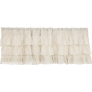 VHC Brands Country Kitchen Curtains Rod Pocket Farmhouse Burlap Antique White Ruffled Valance 16" x 60"