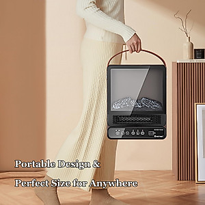 S AFSTAR 14.5" Portable Electric Fireplace, 1500W Small Fireplace Heater with 4 Flame Brightness, 12H Timer, Remote Control & Realistic 3D Flame Effect, Space Heater Fireplace for Home, Office, Indoor