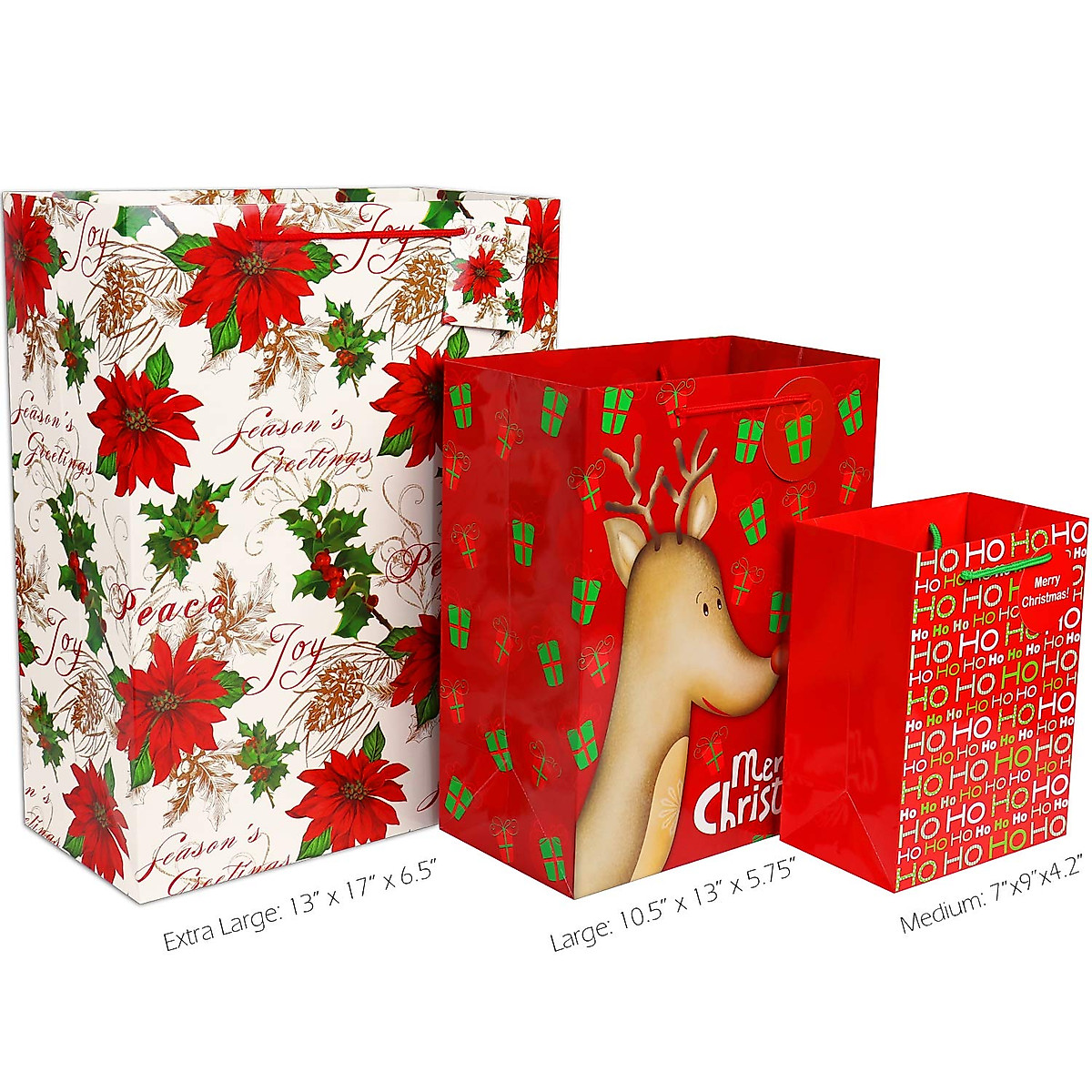 Fzopo Christmas Gift Bags Bulk Set Includes 4 Extra Large 4 Large 4 Medium with Handles Christmas Print Gift Bags Assorted Sizes for Wrapping Holiday Gifts (Variety Pack)