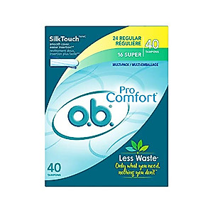 o.b. Pro Comfort Applicator Free Digital Tampons, Regular and Super Multi-Pack - 40 Count