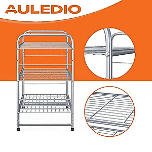 AULEDIO Shoe Rack, Stackable and Adjustable Multi-Function Wire Grid Shoe Organizer Storage, Extra Large Capacity, Space Saving, Fits Boots, High Heels, Slippers and More (3-Tier, Silver)