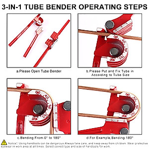 Sufford 180 Degree Tubing Bender 3-in-1 Heavy Duty Tube Bender Brake Line Bending Tool For 6,8,10mm Tubes Stainless Steel Red