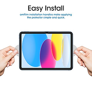 amFilm 2-Pack Glass Screen Protector Compatible with iPad 10th Generation 10.9 Inch (2022), 9H Tempered Glass Screen Protector, Ultra Sensitive, Face ID & Apple Pencil Compatible