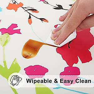 misaya Round Fitted Tablecloth with Elastic Edge, 100% Waterproof Oil Proof Plastic Table Cover, Vinyl Flannel Backed Table Cloth Fits 36"-44" Round Tables for Dinner, Outdoor, Picnic, Flowers