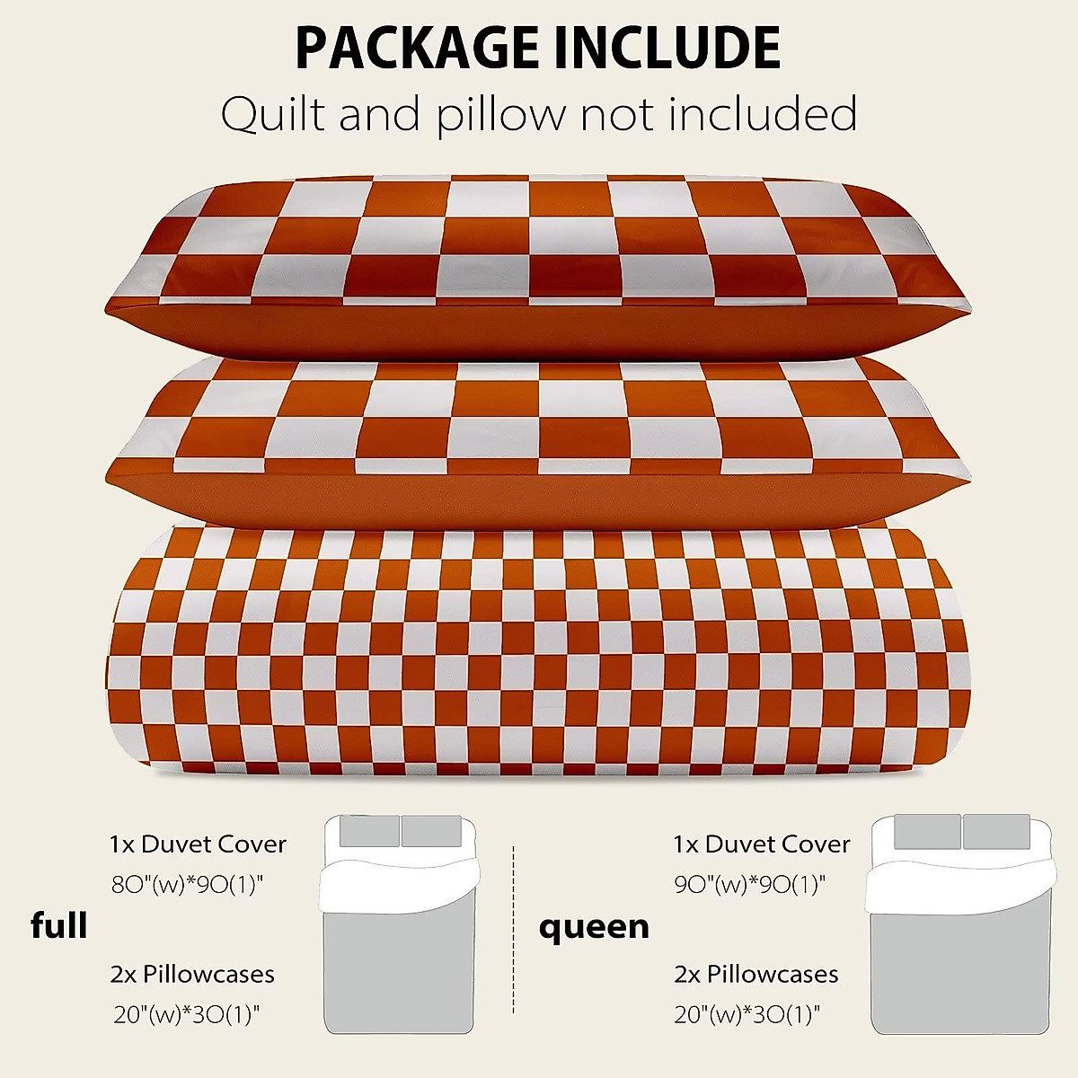 Duvet Cover Full Size - Orange Plaid Full Duvet Cover Set Women Girls,Full Size Duvet Cover Full Abstract Checkered Bedding Set, 3 Pieces, 1 Comforter Duvet Cover Full Size 80"x90"and 2 Pillowcases