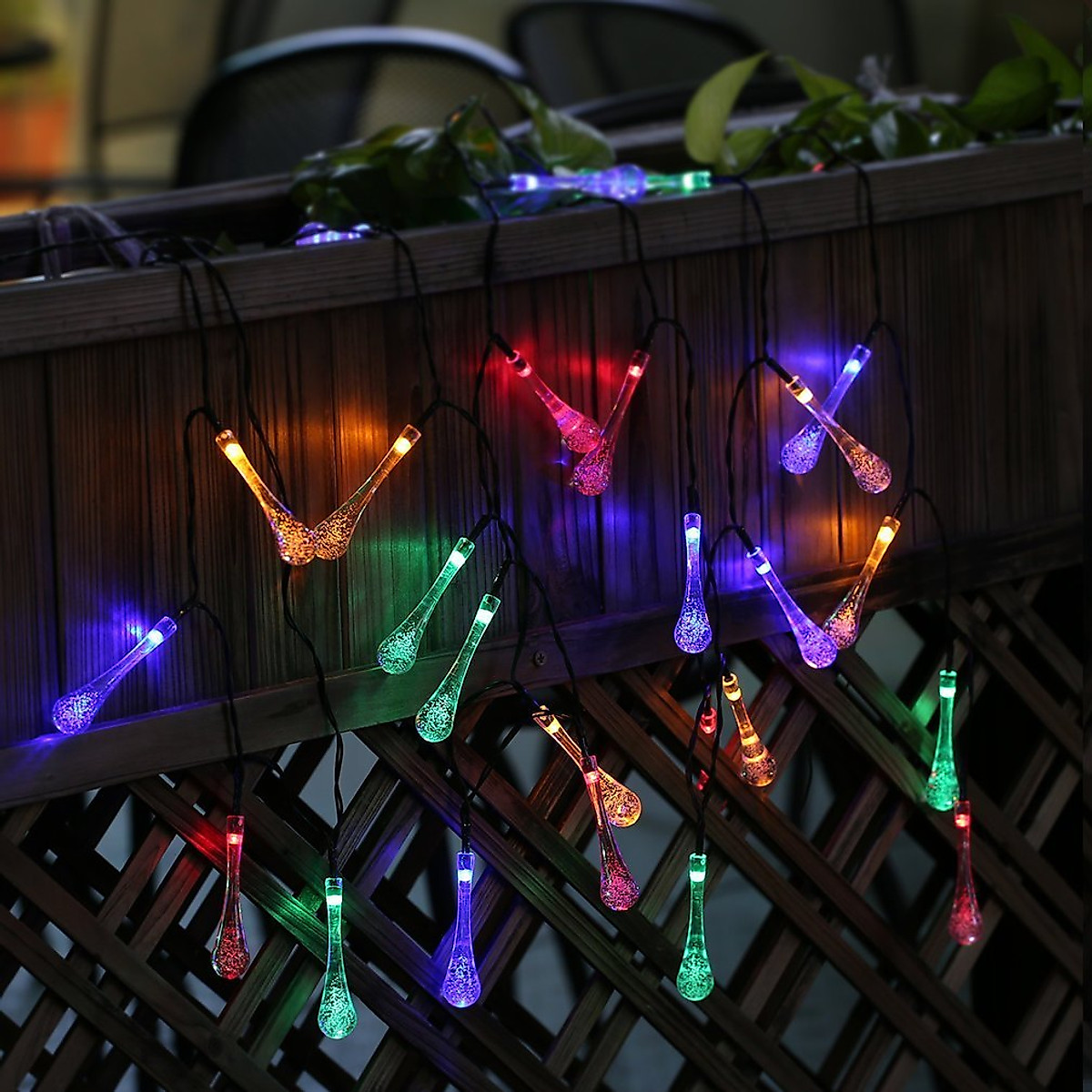 Goodia Solar Outdoor String Lights, 15.7ft 20 LED Water Drop Icicle Ambiance Lighting for Indoor,Bedroom,Patio,Lawn,Landscape,Fairy Garden,Home,Wedding,Holiday,Christmas Tree,Party