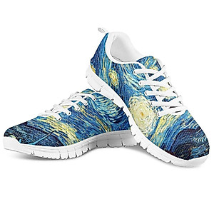 HUGS IDEA Stylish Van Gogh Starry Night Fashion Sneakers for Women Comfortable Breathable Go Easy Walking Lace-up Casual DailyShoes