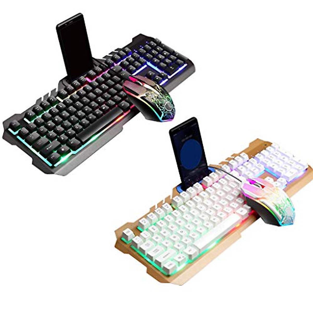 Wired Gaming Keyboard Mouse Combo Set,Colorful LED Backlit Desktop Computer Gaming Keyboad,Lighted Laptop Gaming Mouse Keyboard kit