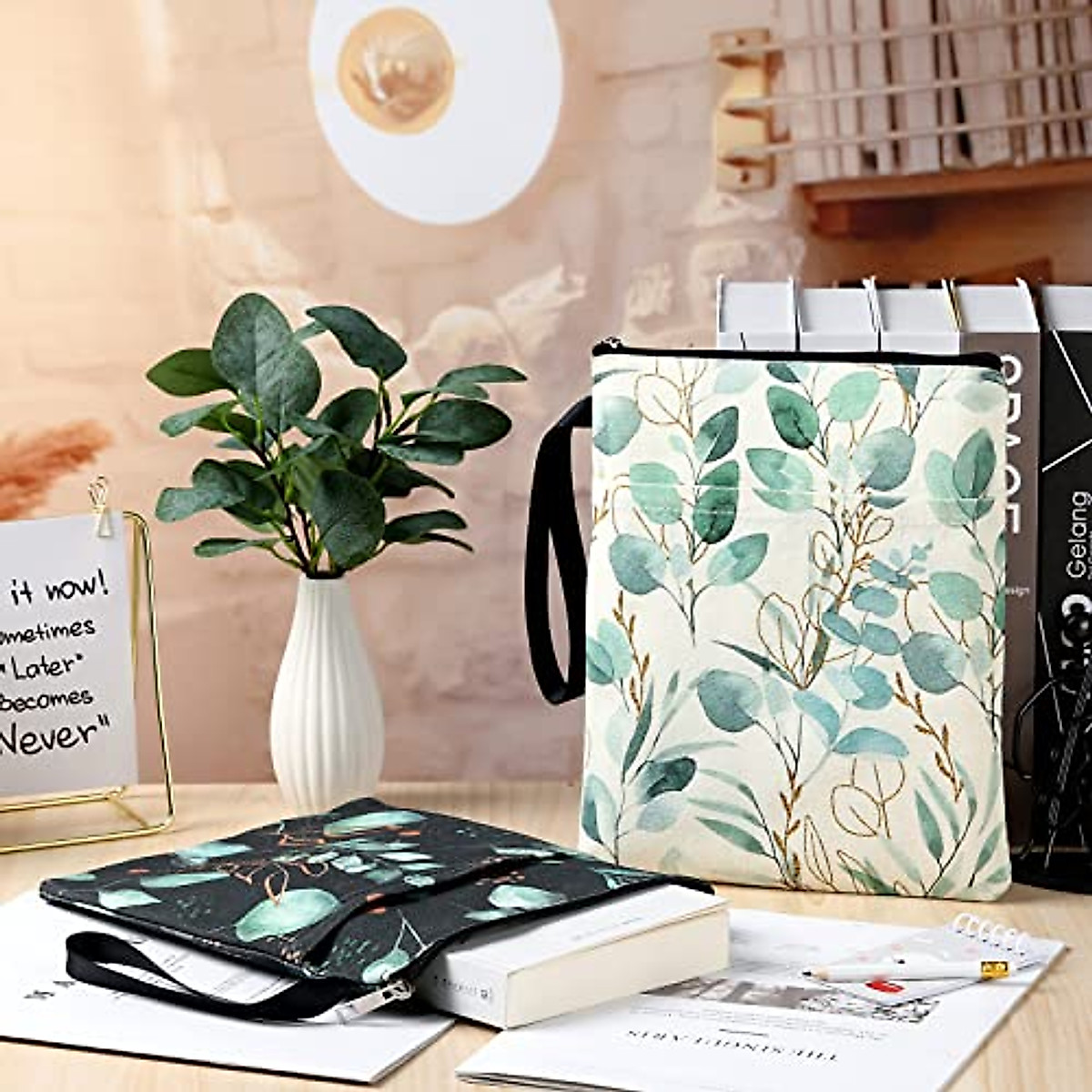 Shappy 2 Pieces Book Sleeve for Lovers Tree Leaves with Zipper Canvas Protector Paperback Cover Washable Pouch Pocket Teen Adult Lover Gift(Fresh Pattern)