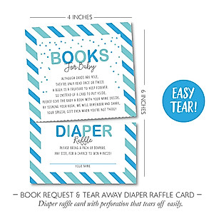 Boy Baby Shower Invitations with Book Request and Diaper Raffle Card, Blue Baby Sprinkle, 20 Fill in Invites