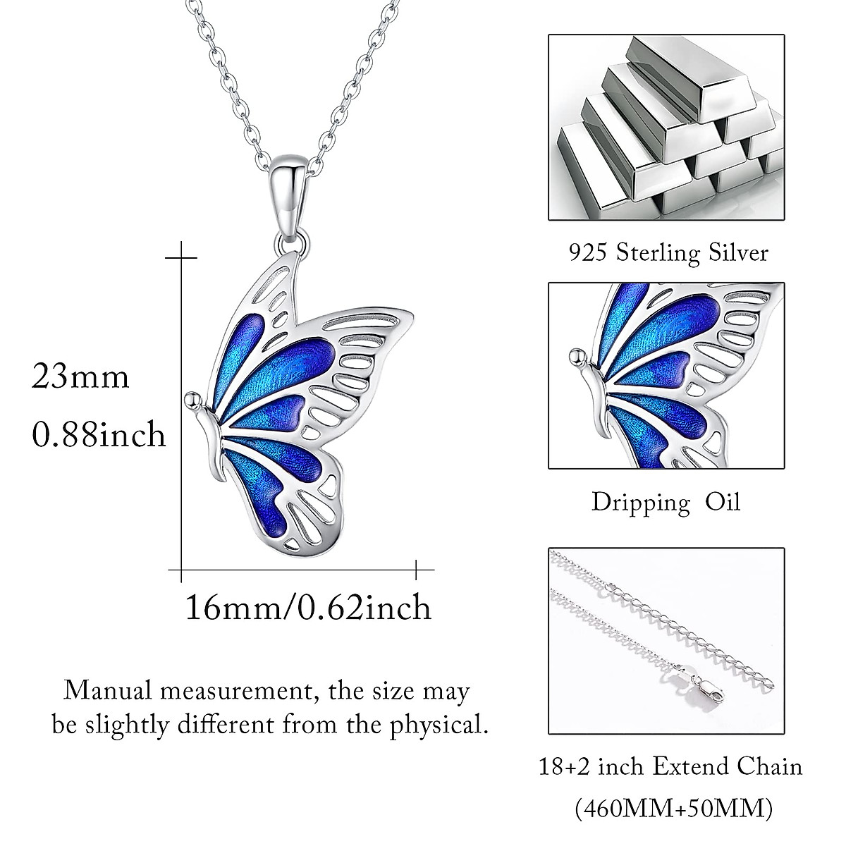 AOVEAO Butterfly Necklace,925 Sterling Silver Hypoallergenic Butterfly Necklace Jewelry for Sensitive Ears Mother Day Gift for Women Girlfriend Butterfly Lovers with Gift Box