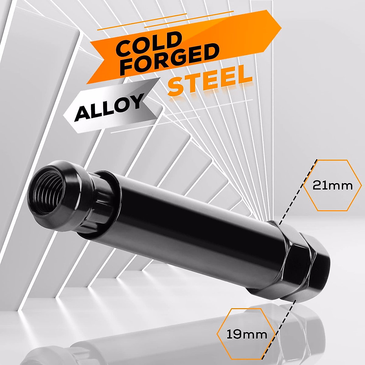 ATV M10x1.25 Aftermarket Lug Nuts for Most Honda Yamaha Kawasaki Suzuki, dynofit 16pcs+1socket 10mm-1.25 Black Spline Drive Conical/Cone Lugnuts for Arctic Cat/Can-Am Tuner Quad, 19mm/21mm Hex Key