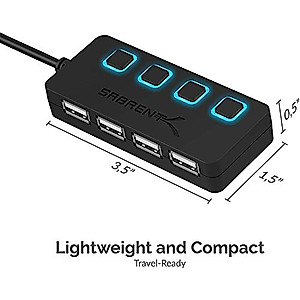 SABRENT 4 Port USB 2.0 Data Hub with Individual LED lit Power Switches [Charging NOT Supported] for Mac & PC (HB-UMLS)