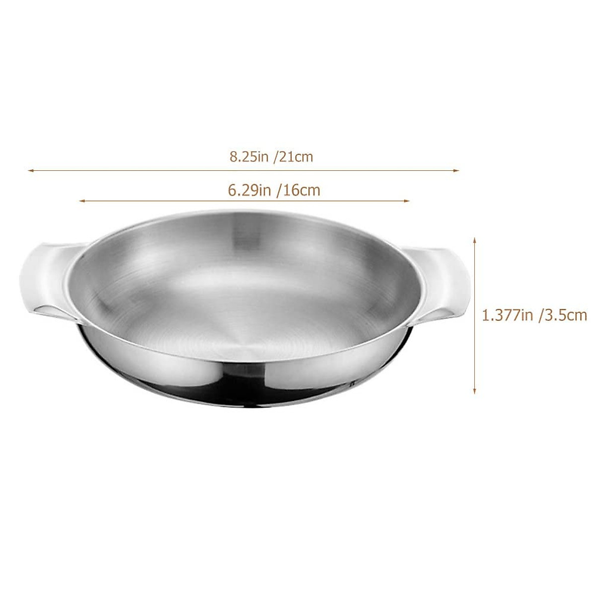 Luxshiny Mixing Bowls Large Mixing Bowl Paella Pan 16cm Flat Bottom Fry Pan Stainless Steel Skillet Metal Food Serving Tray with Handles for Home Restaurant Camping Stainless Steel Cookware Bowls