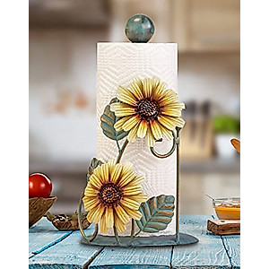 Sunflower Decor Paper Towel Holder, Metal Yellow Daisy Paper Towel Holders Stand Countertop for Kitchen Bathroom Decor, Cute Paper Rolls Organizer & Storage Sun Flower Accessories