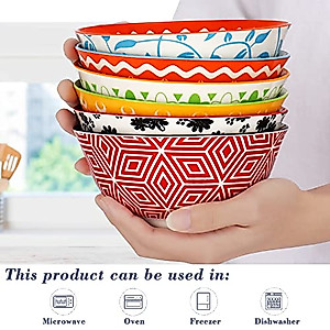 Vivimee Porcelain Cereal Bowls Set of 6, 24 Ounce Colorful Soup Bowls, Ceramic Oatmeal Bowls for Cereal, Soup, Pasta, Oatmeal, Salad and Rice, Microwave and Dishwasher Safe Eating Bowls for Kitchen