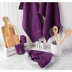 DII Basic Terry Collection Windowpane Dishtowel Set, 16x26, Eggplant Solid, 4 Piece