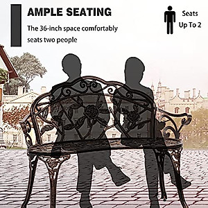 PayLessHere Garden Bronze Park Bench Yard Furniture Cast Aluminum Rose Antique