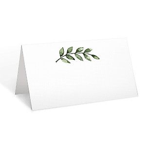 321Done Greenery Place Cards, Made in USA - 3.5x2 Blank for Name Food Table Setting Dinner Party Seating Wedding Reception Buffet Tent Style Rustic Green Leaves - Set of 50