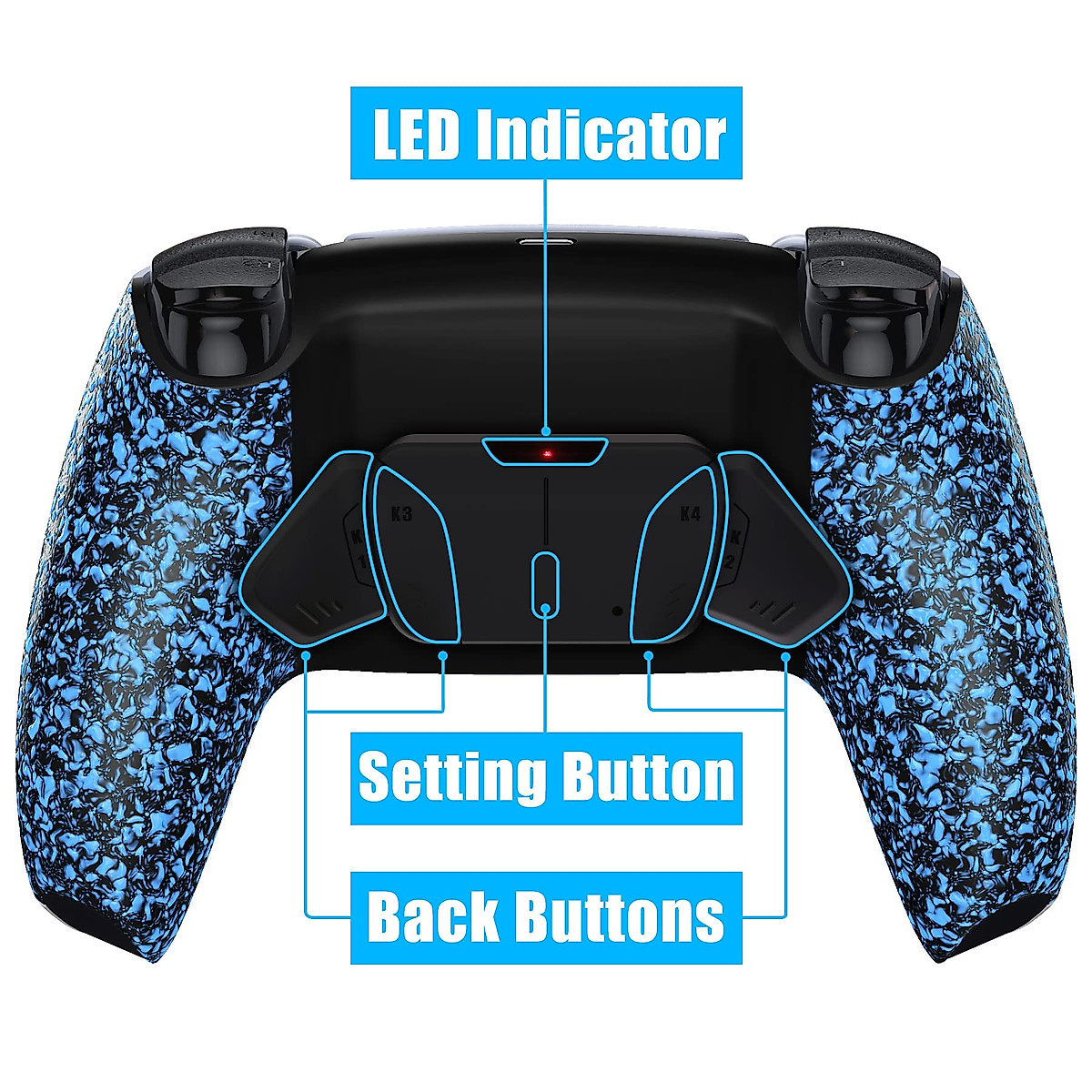 eXtremeRate Textured Blue Programable RISE4 Remap Kit for PS5 Controller BDM 010 & BDM 020, Upgrade Board & Redesigned Back Shell & 4 Back Buttons for PS5 Controller - Controller NOT Included