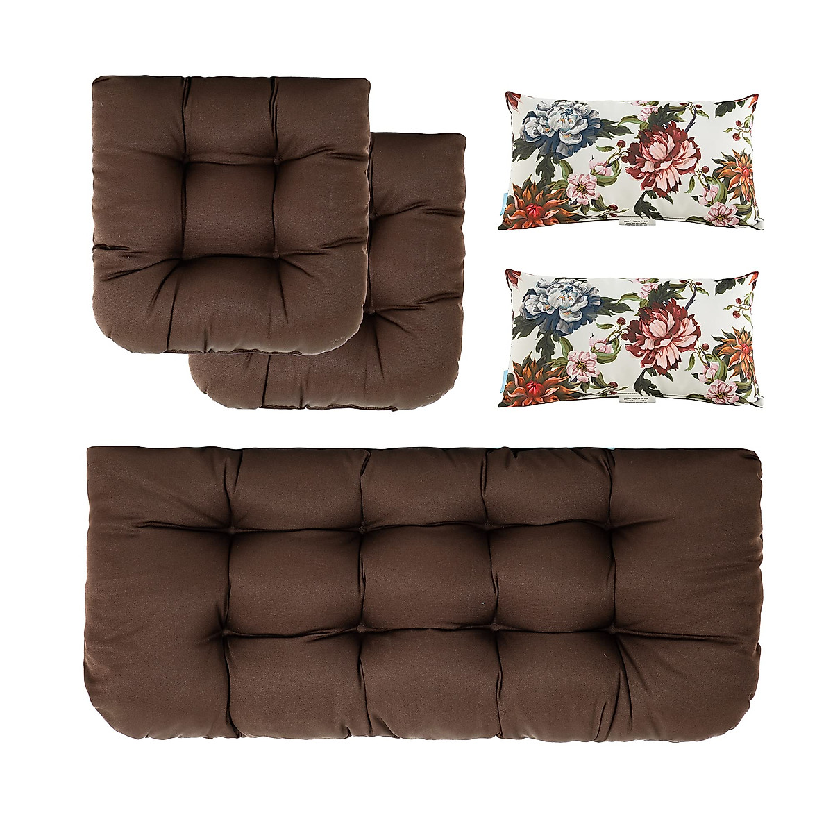 ARTPLAN Outdoor Cushions Loveseat All Weather Chair Cushions Bench Cushions Set of 5 Wicker Tufted Pillow for Patio Furniture