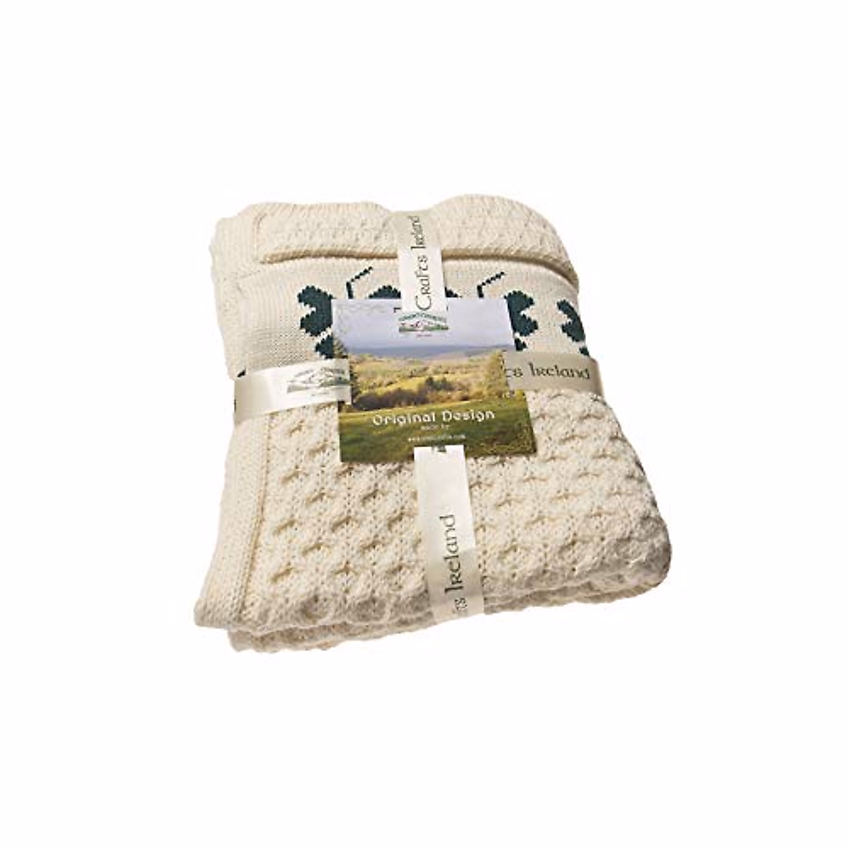 Aran Crafts Shamrock Couch 100% Merino Wool Throw Blanket 50"x60" (SHAM-THR-NAT)