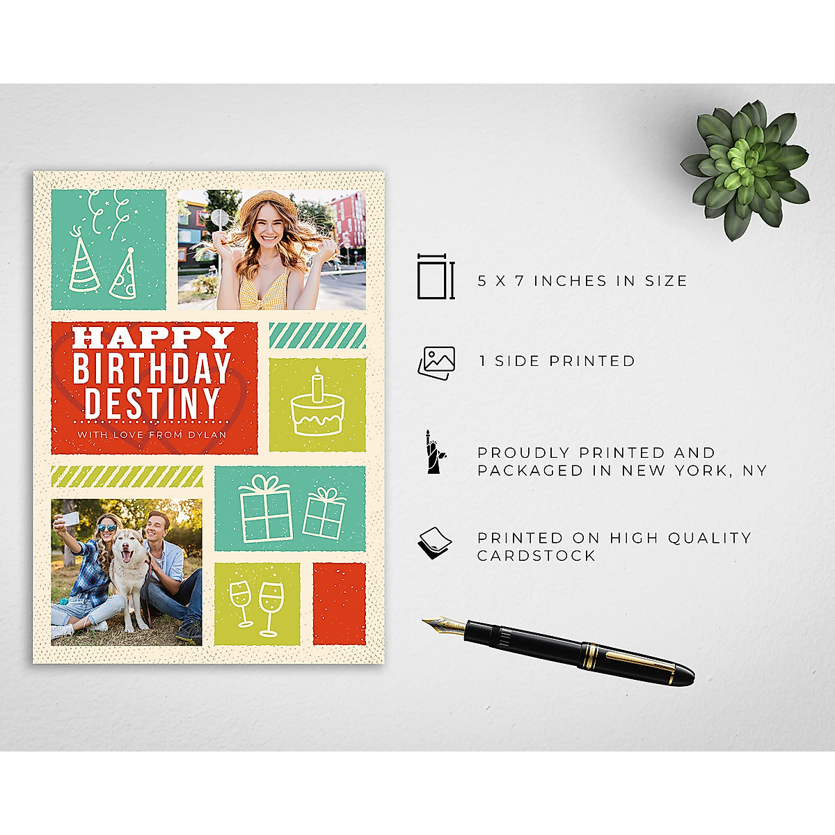 Color King Studio Personalized Birthday Card, Happy Birthday Card, Custom Greeting, Handmade Birthday Cards, Custom Photo Card