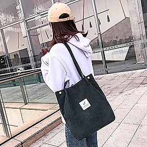 Classic Carry on Bag for Girls Corduroy Travel Bag Tote Color Fashion Shoulder Satchel Bag Bag Women Hand Bag, Black