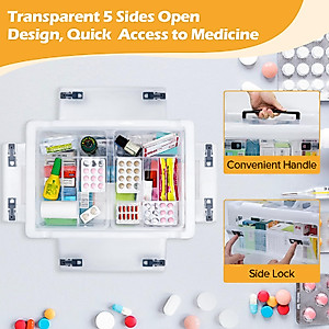 Gifhomfix Extra Large Medicine Storage Box with Handles, First Aid Box Clear Medical Supply Organizer with Removable Tray, Multipurpose Plastic Medicine Chest with Wheels