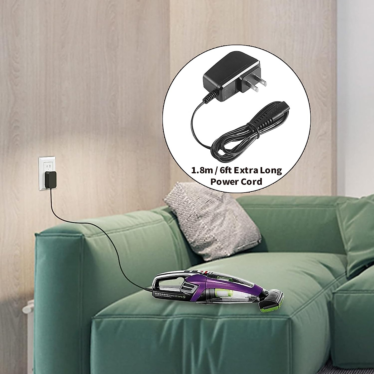 6FT Replacement for Bissell Pet Hair Eraser Charger, Charging Power Cord Compatible with Bissell 2390 2390A 23903 2284W 2284 14.4V Lithium Ion Hand Vacuum Power Cord P/N 1614206 ZD5F230030US