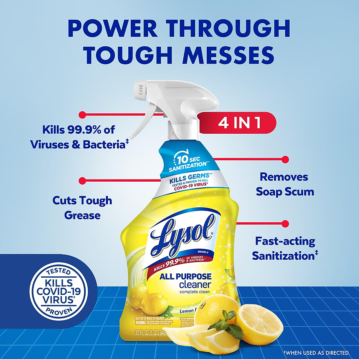 Lysol All Purpose Cleaner Spray, Multi-Purpose Disinfecting Spray, Kitchen & Bathroom Cleaner, Lemon Breeze Scent, 32 Fl Oz
