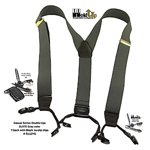 Holdup Brand Casual series Slate Dual Clip Double-Up style Suspenders for Men withNo-Slip® black clips