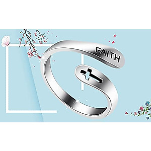 Tobestu 925 Sterling Silver Faith Cross Open Statement Rings Adjustable Minimalist Hope Love Eternity Wedding Band Promise Ring Y531-silver