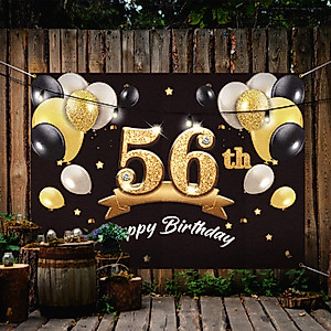 PAKBOOM Happy 56th Birthday Banner Backdrop - 56 Birthday Party Decorations Supplies for Men - Black Gold 4 x 6ft