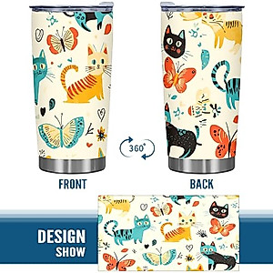 QWEUIOP 20oz Insulated Travel Coffee Mug Cute Cartoon Cats Stainless Steel Tumbler with Lid Double Wall Vacuum Coffee Cup For Hot and Cold Drinks14081