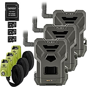 SPYPOINT Flex Dual-Sim Cellular Trail Camera 33MP Photos 1080p Videos with Sound and On-Demand Photo/Video Requests - GPS Enabled Freedom Bundle with Lexar 32GB Micro SD Card (3 PK)