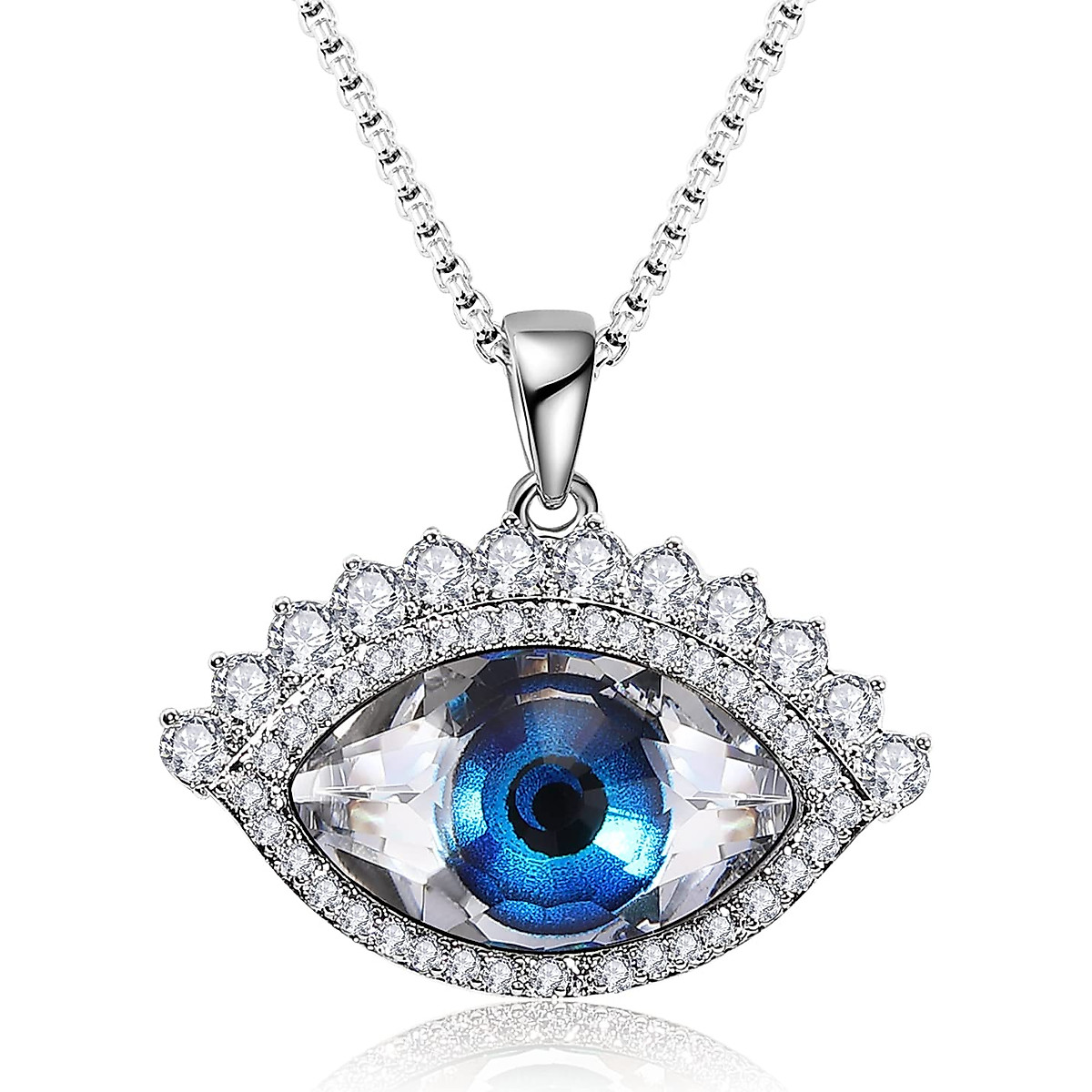 Richapex Evil Eye Pendant Necklace 18K White gold Plated Necklace Pure Crystal Eye Pendant Protection Necklace Ojo Turco Greek Protection Jewelry for Women