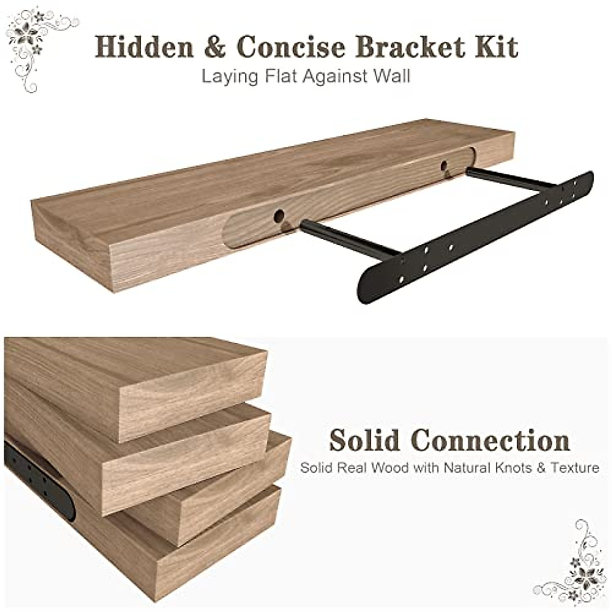 FALANZATH Floating Shelves Wood Set of 2 - Rustic Natural Wood 36 Inch - Rustic Wall Mounted Storage Shelves for Bedroom, Living Room, Bathroom, Kitchen, Office, Farmhouse (Natural Wood)