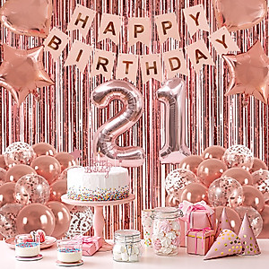 RUBFAC Sweet 16 Party Decoration,16th Birthday Decorations for Girls, Rose Gold 16th Happy Birthday Banner Kits Rose Gold Balloons Decoration for Birthday Party Supplies