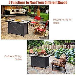 Giantex Gas Fire Pit Table w/Ceramic Tabletop, 42 Inch 60,000 BTU Rectangular Propane Fire Pit Table, Outdoor Electronic Ignition Propane Heater w/Table Cover, Waterproof Cover, Lava Rock