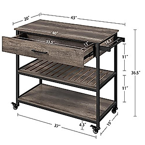 Yaheetech Kitchen Cart with Storage, Rolling Kitchen Island with Drawer and Towel Rack, Utility Shelf Microwave Stand Cart with Lockable Wheels for Dining Room, 40 x 20 x 36 inches, Taupe Wood