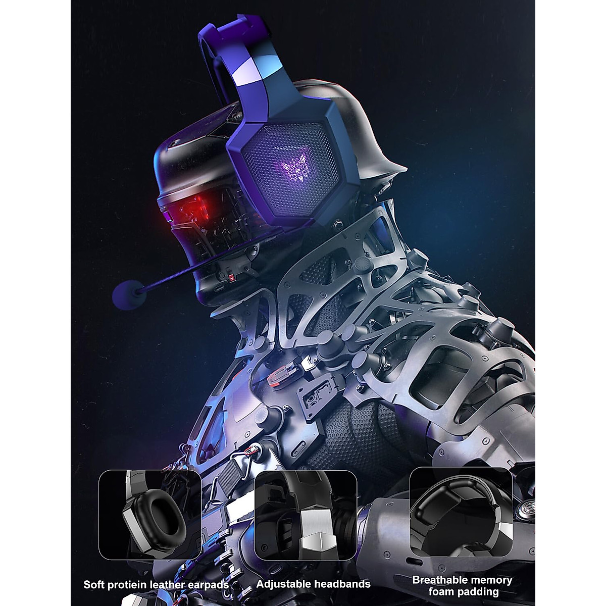 Gaming Headset with Microphone, Gaming Headphones Compatible for PS4 PS5 Xbox PC with RGB Lights, PlayStation Headset with Noise Reduction 7.1 Surround Sound Over-Ear and Wired 3.5mm Jack (Black)