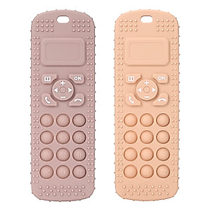 Socub Silicone Baby Teething Toy for Babies 3-12 Months, 2 Pcs Mobile Phone Shape Teether Toys for Infants Boys Girls, BPA Free Pain Relief Chew Toy (blush/Dusty lilac)