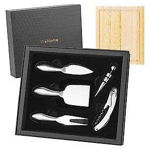 Cheese Gifts Wine Gifts，Cheese Knife Set with Cutting Board and Wine Tools，Cheese Knives for Charcuterie Board Accesories,Cheese&Wine Tools Set（Gift-Ready Box）