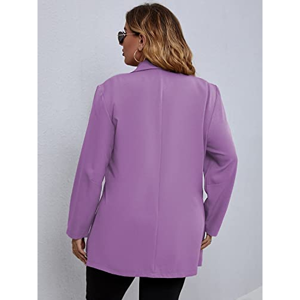 WDIRARA Women's Plus Size Button Front Long Sleeve Blazer Work Office Jacket Purple 4XL