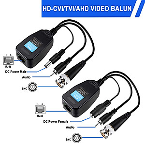 Passive Video Balun 8 Pairs Passive Video Power Balun Audio Connector 960P/1080P/2MP BNC to RJ45 Network Transceiver Cat5e/Cat6 Adapter AHD/TVI/CVI/CVBS for Full HD Security Surveillance Camera System