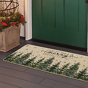 Artoid Mode Pine Trees Snowflakes Merry Christmas Doormat, Winter Home Decor Low-Profile Door Mat Floor Mat 17x47 Inch