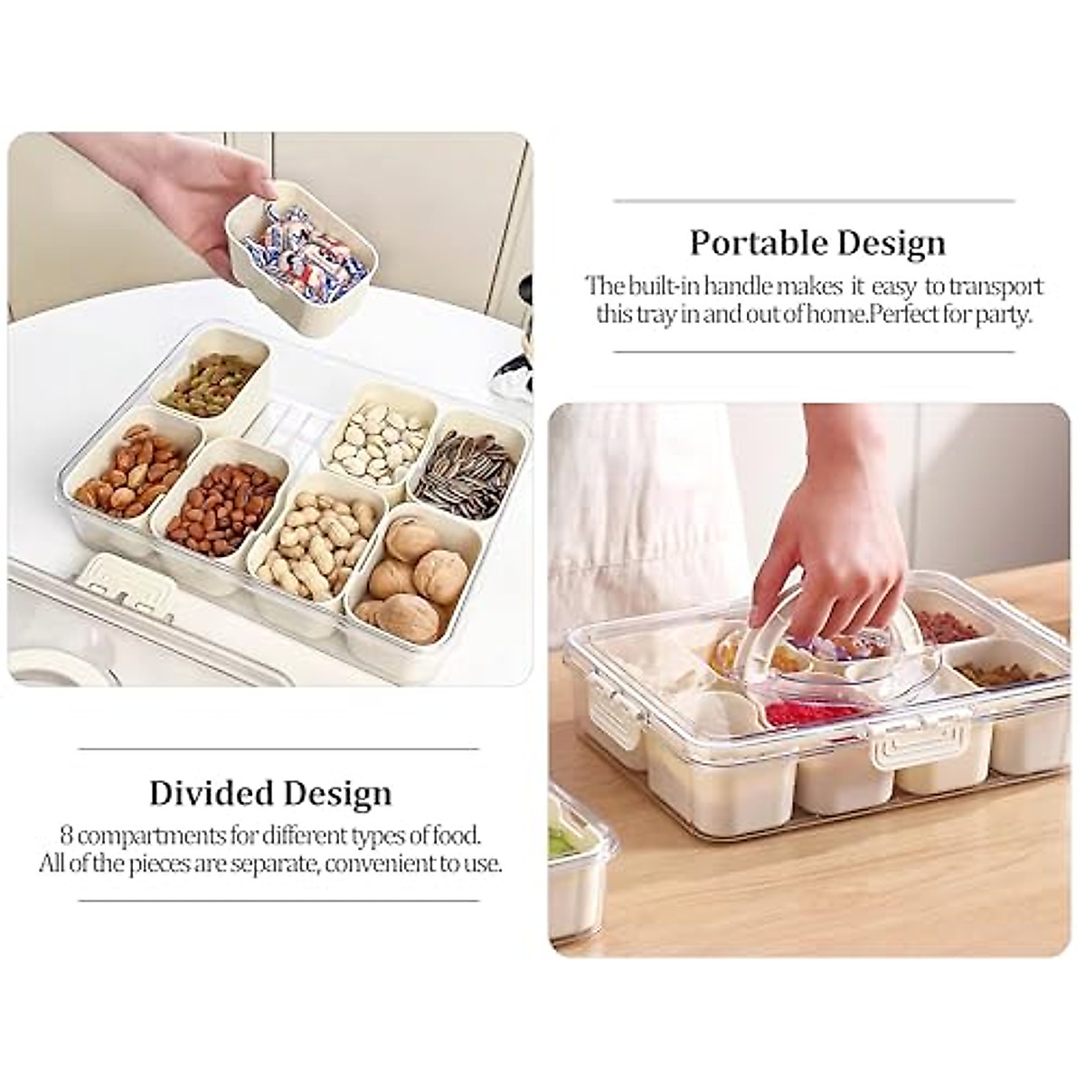 YouLike Divided Snackle Box 2Pack Charcuterie Container With Handles And Lids 8 Compartment Fruit Serving Tray for Veggie Appetizer Platter for Fridge Stackable Food Storage Box