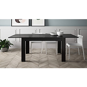 Mobili Fiver, Easy, Extendable Dining Table, 55.1(86.6) x35.4 in, Ashwood Black, Made in Italy